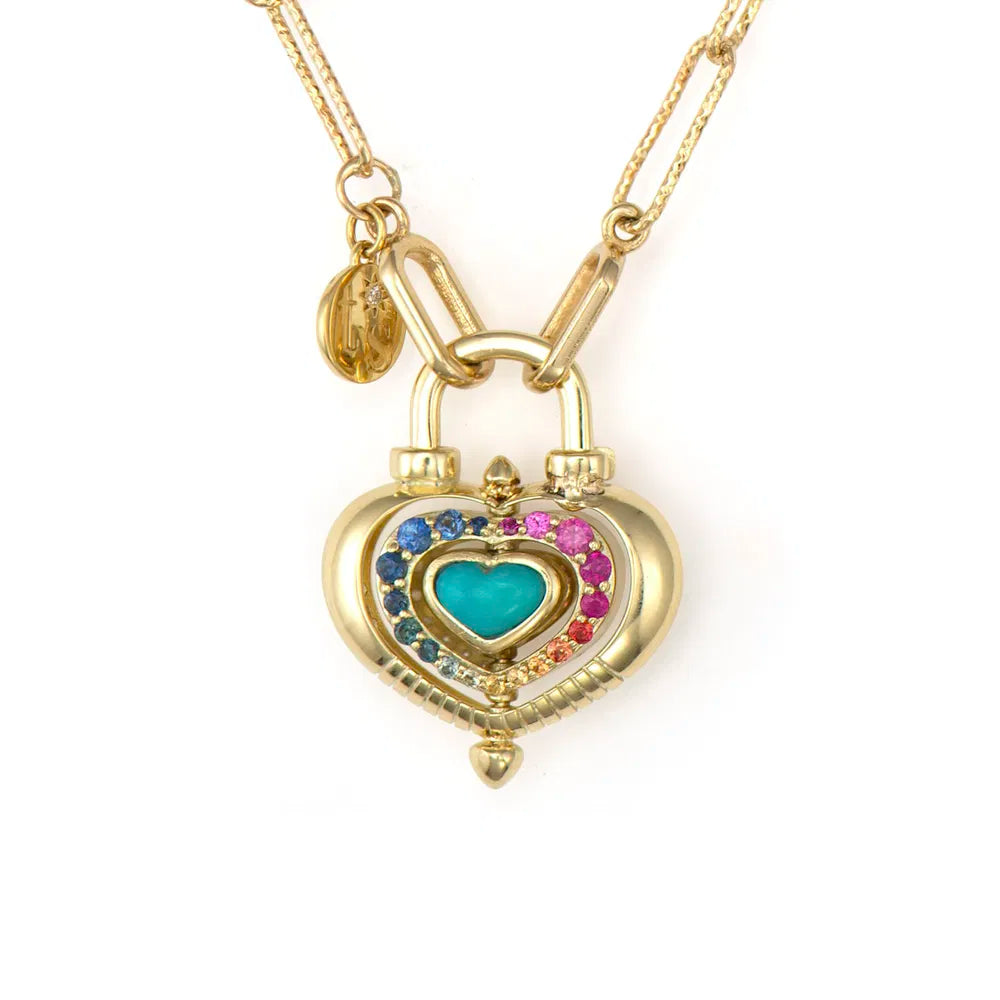 RAINBOW & DIAMOND HEART SPINNING LOCK PENDANT – petitegjewelers